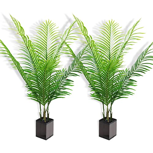 REGIS Artificial Areca Palm Plant, 4FT Fake Palm Tree Plant in Pot, Potted Faux Topiary Silk Tree for Indoor Entryway Decor Outdoor Home Office Gift，2 Pack