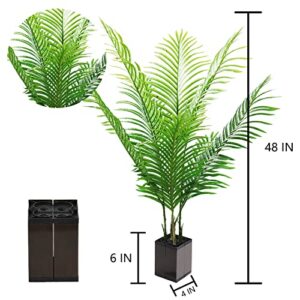 REGIS Artificial Areca Palm Plant, 4FT Fake Palm Tree Plant in Pot, Potted Faux Topiary Silk Tree for Indoor Entryway Decor Outdoor Home Office Gift，2 Pack