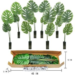 REGIS Artificial Monstera Deliciosa Plant, 4ft Tall Fake Tropical Palm Tree ，8 Pcs Different Turtle Leaves, (2 Pack)