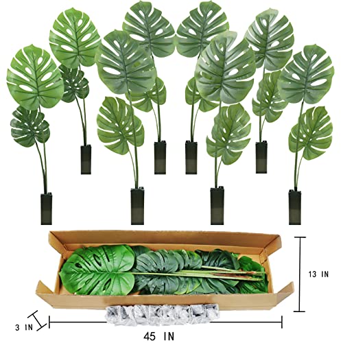 REGIS Artificial Monstera Deliciosa Plant, 4ft Tall Fake Tropical Palm Tree ，8 Pcs Different Turtle Leaves, (2 Pack)