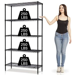 storage shelves metal wire shelving unit, 5-tier nsf heavy duty height adjustable utility steel garage shelving with leveling feet, 36" l x 14" w x 72" h commercial grade organizer shelf rack, black