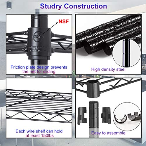 Storage Shelves Metal Wire Shelving Unit, 5-Tier NSF Heavy Duty Height Adjustable Utility Steel Garage Shelving with Leveling Feet, 36" L X 14" W X 72" H Commercial Grade Organizer Shelf Rack, Black