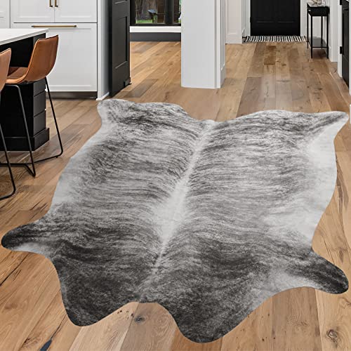 Softlife Faux Cowhide Rug, 5.2 x 6.2 Feet Cow Hides and Skins Rug for Living Room for Halloween Decor, Western Rug for Decorating Room, Cute Cow Area Rugs for Home, Faux Animal Fur Rug, Grey