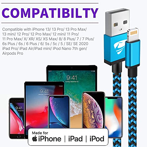 iPhone Charger Cable 4Pack iPhone Charger Cord MFi Certified Lightning Cable Nylon Braided Fast iPhone Charging Cable Compatible iPhone 14 13 12 11 Pro Max XS XR X 8 7 Plus 6s 6S SE, iPad-MultiColor