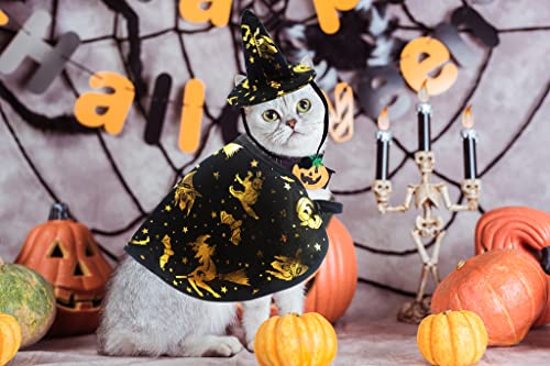 Hying Halloween Pet Black Witch Cloak for Cosplay Party Decoration, Cat Witch Hat Cosplay Costumes for Puppy Kittens Pet Accessories