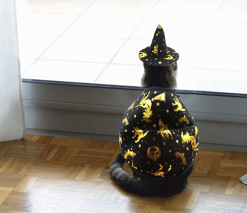 Hying Halloween Pet Black Witch Cloak for Cosplay Party Decoration, Cat Witch Hat Cosplay Costumes for Puppy Kittens Pet Accessories