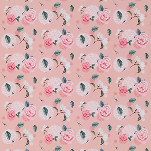 Aimyoo Pink Floral Wrapping Paper Roll 17 in x 10 ft, Vintage Flower Gift Wrap for Wedding Bridal Shower Birthday