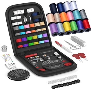 sewing kit gifts for grandma, mom, friend, traveler, adults, beginner, emergency,sewing supplies accessories with scissors,sewing needles thimble, thread,tape measure etc (black, s)