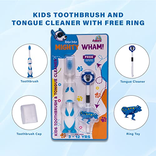 ADORE Mighty Wham Combo of Toothbrush and Tongue Cleaner with Free Ring(Pack of 2) (Might Blue)