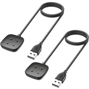 trami 2 pack compatible with fitbit sense&versa 3 charger, replacement usb charging cable cord stand for versa 3/versa 4/sense/sense 2 watch,3.3ft+3.3ft