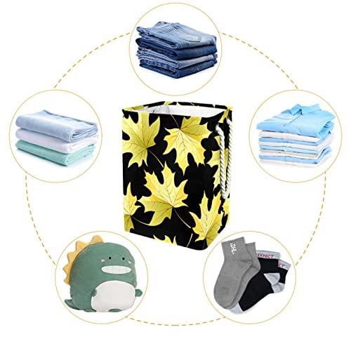 Laundry Hamper Yellow Maple Leaves Pattern Black Background Collapsible Laundry Baskets Firm Washing Bin Clothes Storage Organization for Bathroom Bedroom Dorm