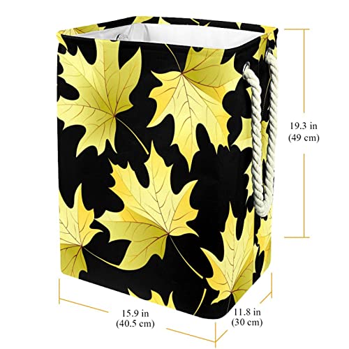 Laundry Hamper Yellow Maple Leaves Pattern Black Background Collapsible Laundry Baskets Firm Washing Bin Clothes Storage Organization for Bathroom Bedroom Dorm