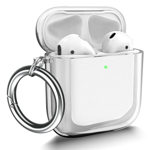 Foweroty Airpods Case Cover, Clear Soft TPU Protective Cover Compatible with Apple AirPods 1/2 Wireless Charging Case with Keychain (Clear)