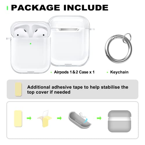 Foweroty Airpods Case Cover, Clear Soft TPU Protective Cover Compatible with Apple AirPods 1/2 Wireless Charging Case with Keychain (Clear)