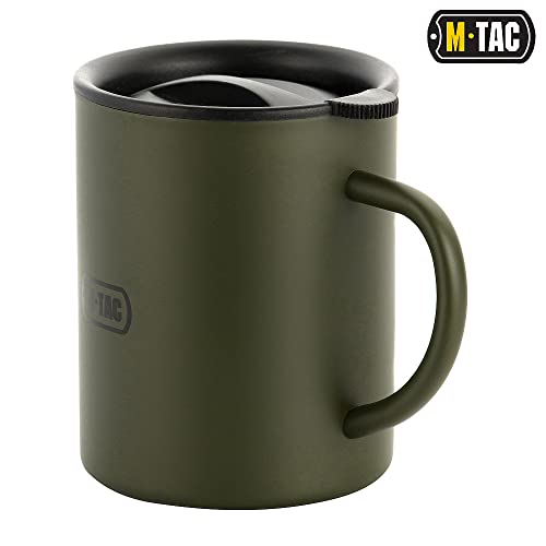 M-Tac 13.5oz Large Thermal Mug Cup with Lid - Insulated Double Wall Thermo Tumbler Stainless Steel with Wide Handle