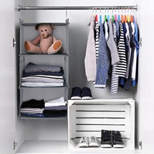 LayerSpace 2 Pack Hanging Closet Organizer 3-Shelf, Large Size Hanging Shelves for Closet with Side Pocket, Linen, 12.2" D x 12.2" W x 27.9" H, Dark Grey