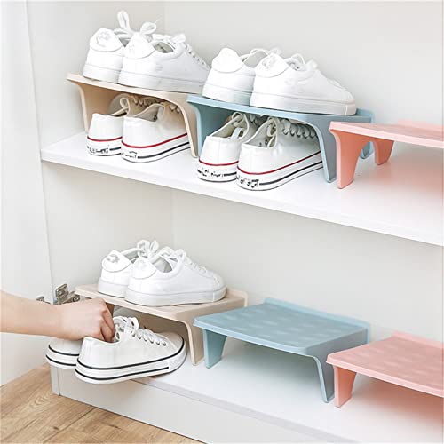 ASkinds 4 Pack Shoe Stacker Slots Space Saver, Double Layer Stack Shoe Racks, Increase Space by 200% Shoe Stackers for Home Closet Organization(Apricot)