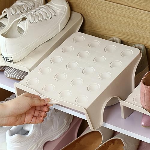 ASkinds 4 Pack Shoe Stacker Slots Space Saver, Double Layer Stack Shoe Racks, Increase Space by 200% Shoe Stackers for Home Closet Organization(Apricot)