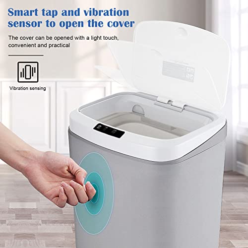 Automatic Garbage Can Motion Sensor Bathroom Trash Can Touchless Bathroom Trash Can 15L/4gallon Smart Trash Bin with Lid Slim Plastic Narrow Garbage Can for Living Room, Bedroom, Office, Toilet, RV (Grey)