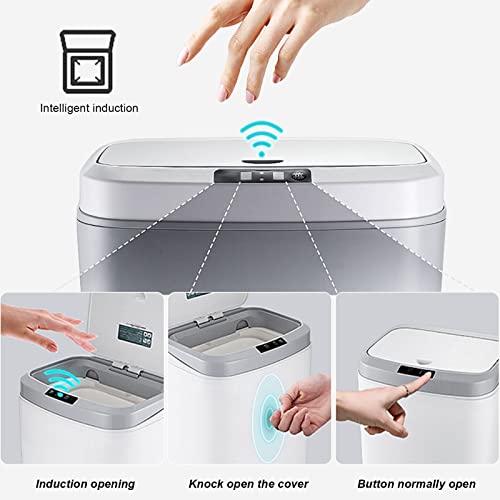 Automatic Garbage Can Motion Sensor Bathroom Trash Can Touchless Bathroom Trash Can 15L/4gallon Smart Trash Bin with Lid Slim Plastic Narrow Garbage Can for Living Room, Bedroom, Office, Toilet, RV (Grey)