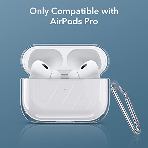 ESR Air Ripple Carrying Case Compatible with AirPods Pro (2nd Generation/1st Generation), Clear Protective TPU Cover with Carabiner, Supports Wireless Charging, Case for AirPods Pro 2, Clear