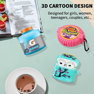 (3Pack) Food Airpod 3 Case for Airpods 3rd Gen, 3D Cartoon Airpods 3 Cover Funny Cute Silicone Protective Case for Airpods 3rd Generation for Girl Boys Kids (Sport Water+Green Drinks+Bubble Gum)