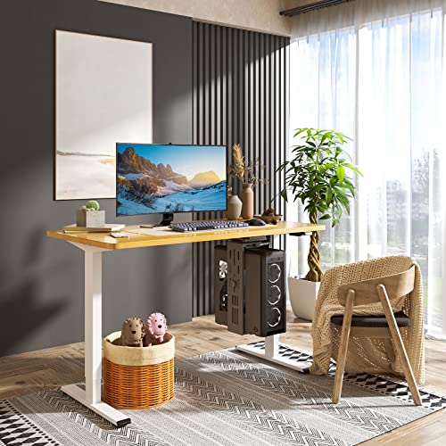 SANODESK Electric Standing Desk 55 x 28 Inches, Height Adjustable Stand Up Desk w/2-Button Controller, Ergonomic Computer Desk for Home Office, White Frame + Natural Tabletop