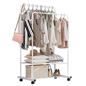 moclever rolling clothes racks for hanging clothes, garment rolling rack with wheels double rails clothes rack rolling rack for indoor bedroom clothes rack