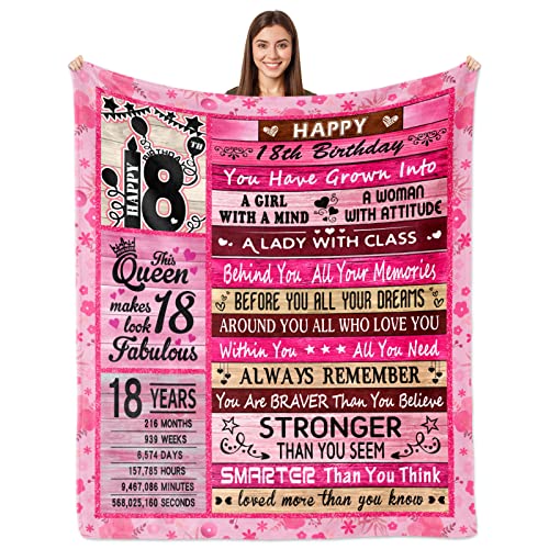 Ucuxuov 18th Birthday Gifts for Girl, 18 Birthday Decor for Girl Blanket 60"x50", Happy Birthday Gifts for 18 Year Old Girl, 18th Girl Birthday Gifts Ideas for Adult Bestie Sister Daughter Blankets