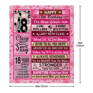 Ucuxuov 18th Birthday Gifts for Girl, 18 Birthday Decor for Girl Blanket 60"x50", Happy Birthday Gifts for 18 Year Old Girl, 18th Girl Birthday Gifts Ideas for Adult Bestie Sister Daughter Blankets