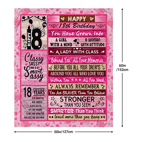 Ucuxuov 18th Birthday Gifts for Girl, 18 Birthday Decor for Girl Blanket 60"x50", Happy Birthday Gifts for 18 Year Old Girl, 18th Girl Birthday Gifts Ideas for Adult Bestie Sister Daughter Blankets