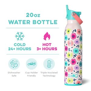 Swig Life 20oz Insulated Water Bottle with Straw & Flip + Sip Handle | Leak Proof, Dishwasher Safe, Cup Holder Friendly, Stainless Steel Water Bottle in Dipsy Daisy