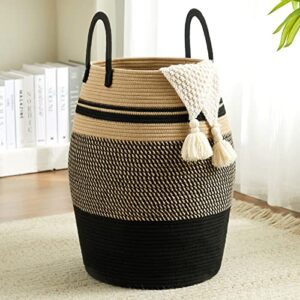 105l extra large laundry hamper basket by fiona's magic, woven tall clothes hamper for storage blanket, toys and dirty cothes in bedroom and living room organizer, brown & black