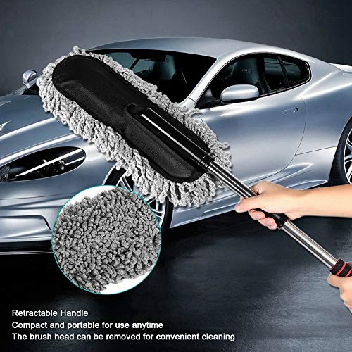 ZTB Car Cleaning Brush, Portable Washable Window Duster with Extendable Retractable Rod for Cleaning, Waxing, Dustproof, Etc (Gray), ZTB Car Cleaning Brush, Portable Washable Window DDuster Car D