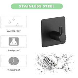 Adhesive Hooks - 5 Pack Heavy Duty Wall Hooks Waterproof Stainless Steel Hooks for Hat Towel Robe Hooks Rack Wall Mount - Bathroom Kitchen Home Hotel Office Cabinet and Bedroom Matte BLACK01