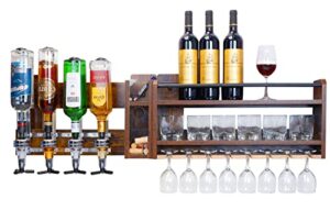 farmhouse wine rack wall mounted wood wine shelf with bottle stemware glass holder rustic wine display storage rack with 4-bottle liquor dispenser for home bar kitchen decor