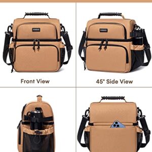 Artelaris Lunch Bag for Men Women, Dual Compartment Insulated Lunch Bag, Large Double Deck Leakproof Cooler Tote Bag with Side Pockets & Shoulder Strap Lunch Box for Picnic Work Camping Fishing