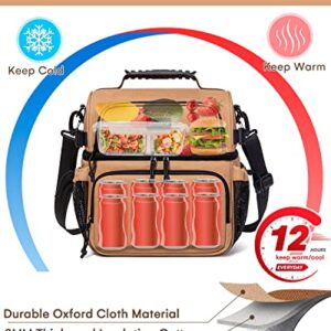 Artelaris Lunch Bag for Men Women, Dual Compartment Insulated Lunch Bag, Large Double Deck Leakproof Cooler Tote Bag with Side Pockets & Shoulder Strap Lunch Box for Picnic Work Camping Fishing