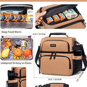 Artelaris Lunch Bag for Men Women, Dual Compartment Insulated Lunch Bag, Large Double Deck Leakproof Cooler Tote Bag with Side Pockets & Shoulder Strap Lunch Box for Picnic Work Camping Fishing