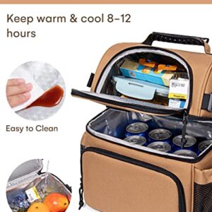 Artelaris Lunch Bag for Men Women, Dual Compartment Insulated Lunch Bag, Large Double Deck Leakproof Cooler Tote Bag with Side Pockets & Shoulder Strap Lunch Box for Picnic Work Camping Fishing