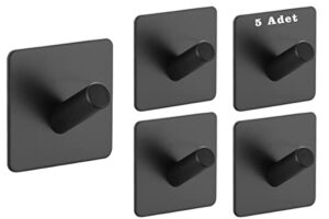 adhesive hooks - 5 pack heavy duty wall hooks waterproof stainless steel hooks for hat towel robe hooks rack wall mount - bathroom kitchen home hotel office cabinet and bedroom matte black02