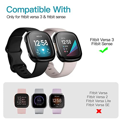 2 Pack Case Compatible for Fitbit Versa 3 /Sense,Shock-Proof and Shatter-Resistant Hard PC Case with Tempered Glass Screen Protector (Black)