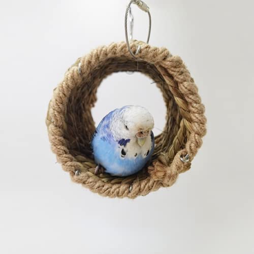 Woven Straw Bird Tunnel, Bird Chewing Toy, Handmade Grass Bird Tent Snuggle Toy Natural Hanging Hammock Swing Nest for Parrot Cockatiel Parakeet Lovebird Finch