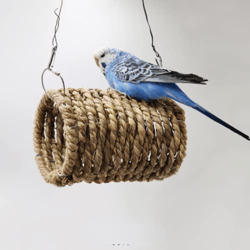 Woven Straw Bird Tunnel, Bird Chewing Toy, Handmade Grass Bird Tent Snuggle Toy Natural Hanging Hammock Swing Nest for Parrot Cockatiel Parakeet Lovebird Finch