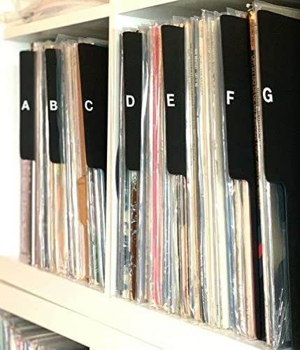 DIY Kit [Do-it-Yourself] A to Z Black LP Vinyl Record Dividers [12-inch Tabbed 12in. Album Organizers A-Z Alphabetical Cards 33 RPM 33rpm (15)