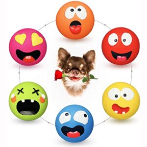 holysteed squeaky dog toy for small dogs, rubber latex puppy toys small dog toys, soft small dog squeaky toys, smile face squeaky dog balls flat 6 pcs (2.1 * 2.1 * 1.3inch, for mini, small breeds)