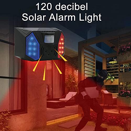 Aolyty Solar Warning Lights with Remote Control, Solar Strobe Alarm Light 120db Sound, 4 Modes Motion Sensor Security Siren Light Outdoor IP65 Waterproof for Home Barn Yard Orchard Farm Warehouse