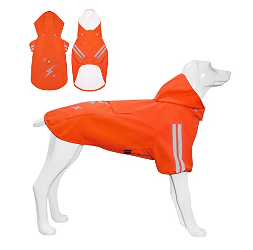 Dog Raincoat, Waterproof Hooded Dog Rain Jacket, Adjustable Dog Raincoat with Hood Leash Hole, Lightweight Pet Raincoat with Reflective Strip, Dog Raincoats for Small Medium Large Dogs (Large, orange)