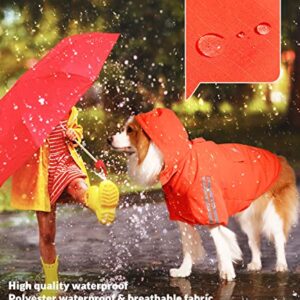 Dog Raincoat, Waterproof Hooded Dog Rain Jacket, Adjustable Dog Raincoat with Hood Leash Hole, Lightweight Pet Raincoat with Reflective Strip, Dog Raincoats for Small Medium Large Dogs (Large, orange)