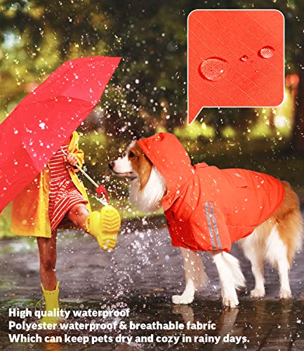 Dog Raincoat, Waterproof Hooded Dog Rain Jacket, Adjustable Dog Raincoat with Hood Leash Hole, Lightweight Pet Raincoat with Reflective Strip, Dog Raincoats for Small Medium Large Dogs (Large, orange)